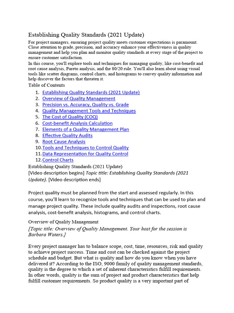Examples of Quality Standards Explained | PDF | Quality Management ...