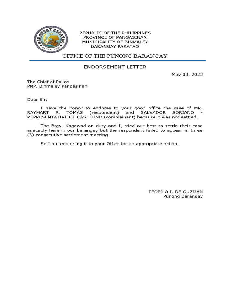 Endorsement Letter | PDF