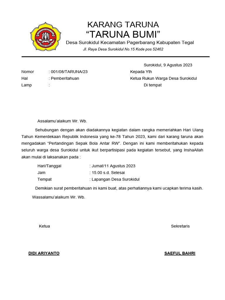 Surat KARANG TARUNA | PDF