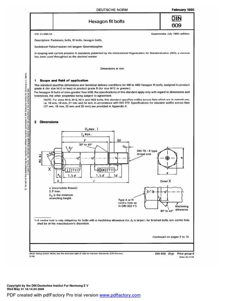 DIN 609 Hex Fit Bolt | PDF | Home & Garden