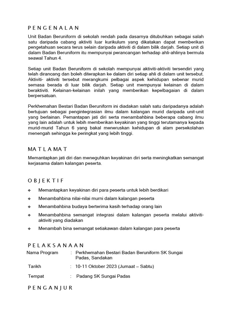 Kertas Kerja Perkhemahan UB 2023 | PDF