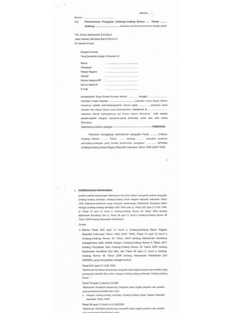 Contoh Permohonan Judicial Review MK1 | PDF