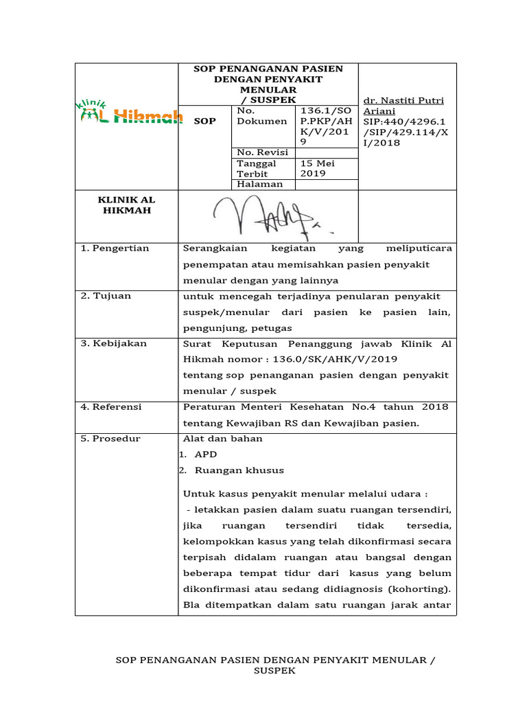 Sop Penanganan Pasien Dengan Penyakit Menular Suspek Fix | PDF