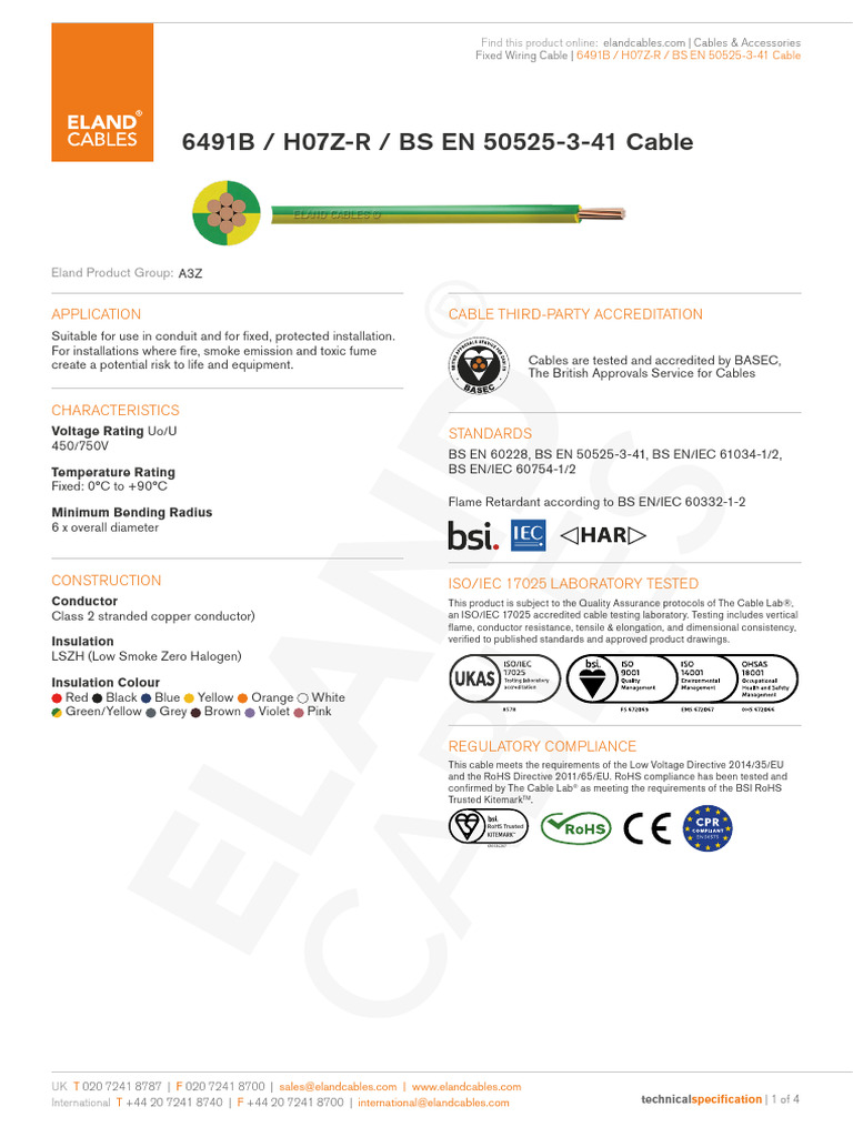 6491b h07z R Bs en 50525 3 41 Cable | PDF | Electrical Wiring ...