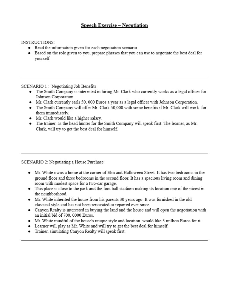 Exercise - Negotiation Simulation | PDF