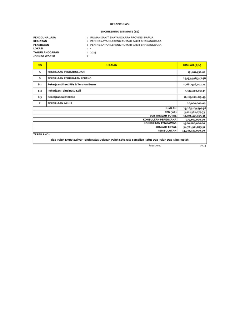 Engineering Estimate Peningkatan Lereng-1 | PDF