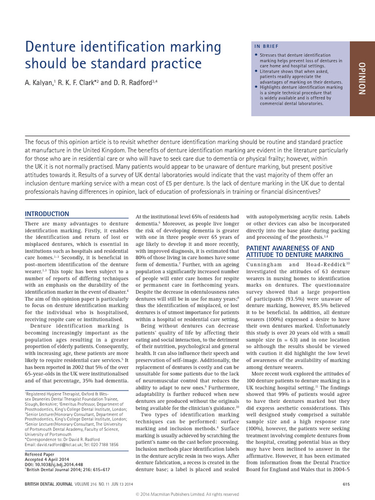 SJ BDJ 2014 448 | PDF | Dentures | Dentistry