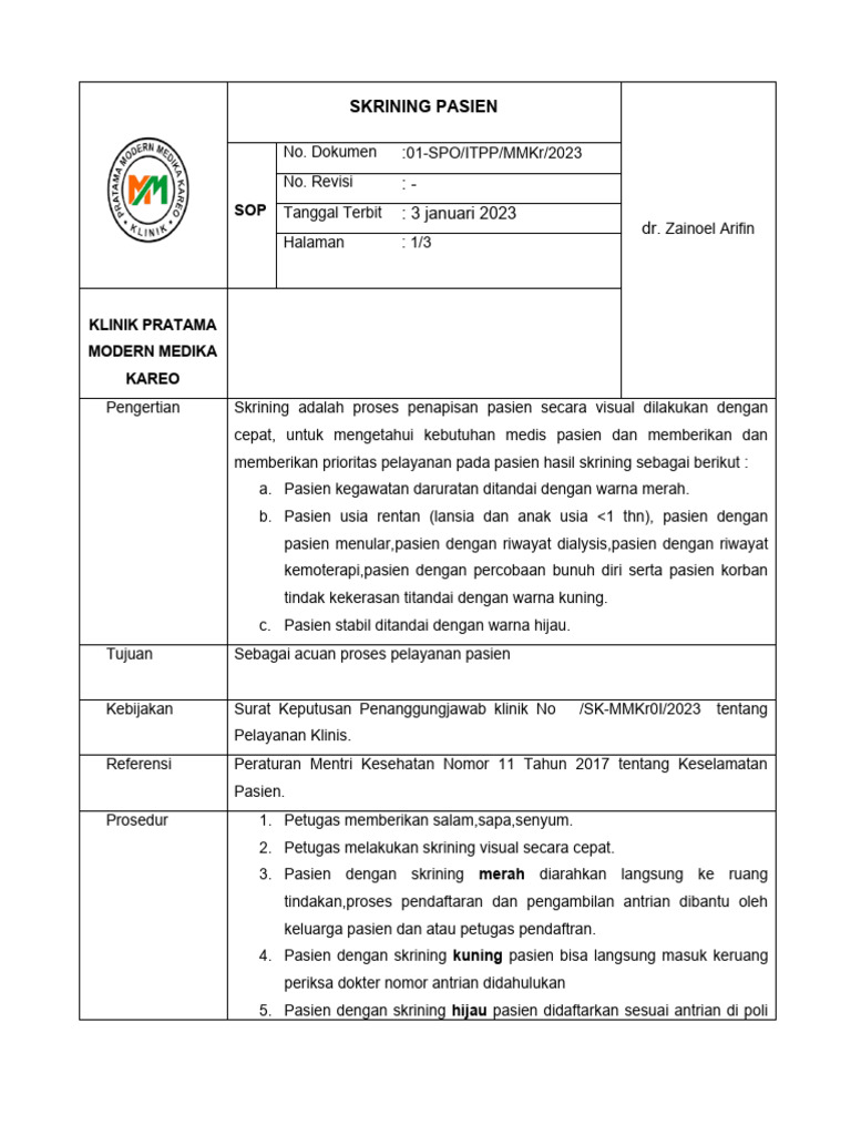 SOP Skrining Pasien | PDF