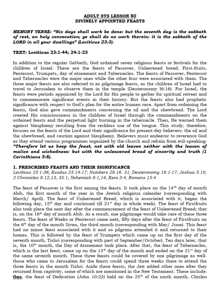 Significance of Divinely Appointed Feasts | PDF | Passover | Jesus