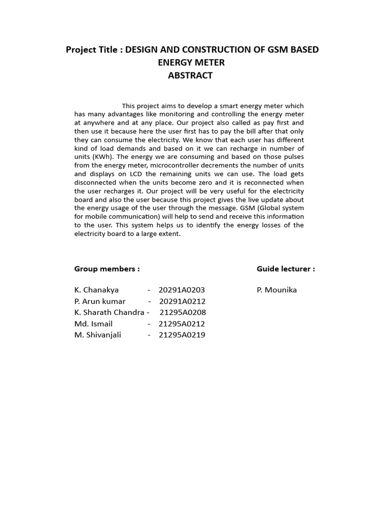 Design of Energy Meter Using GSM | PDF Design of Energy Meter Using GSM | PDF