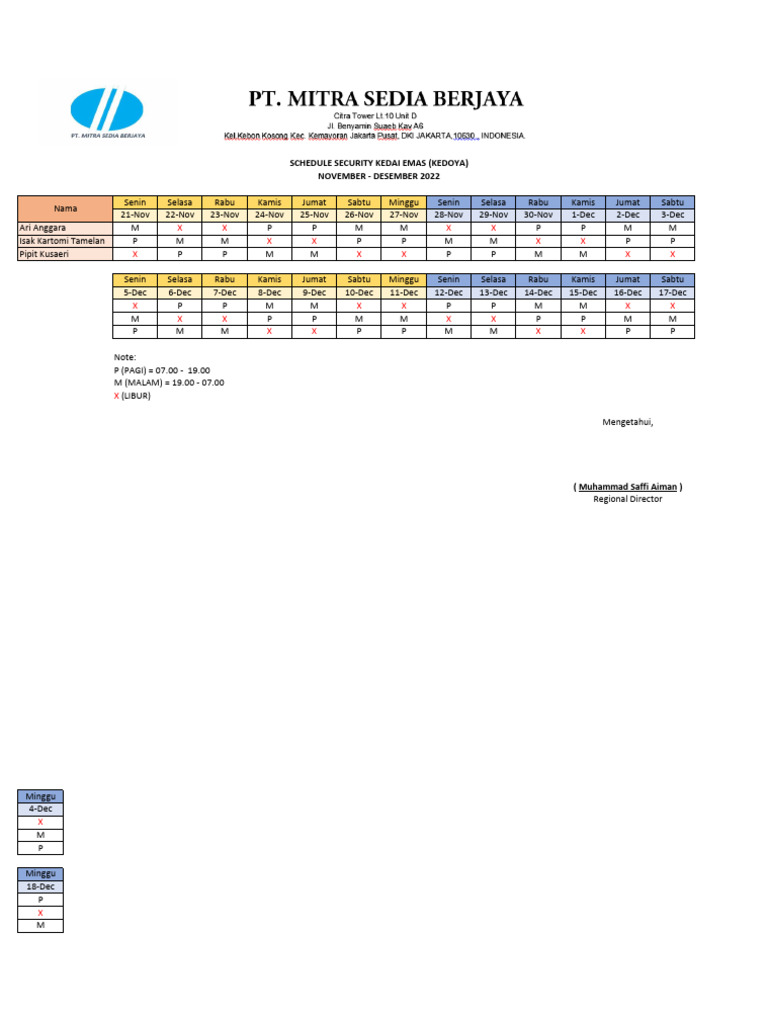 Schedule Security NOV - DES 2022 | PDF