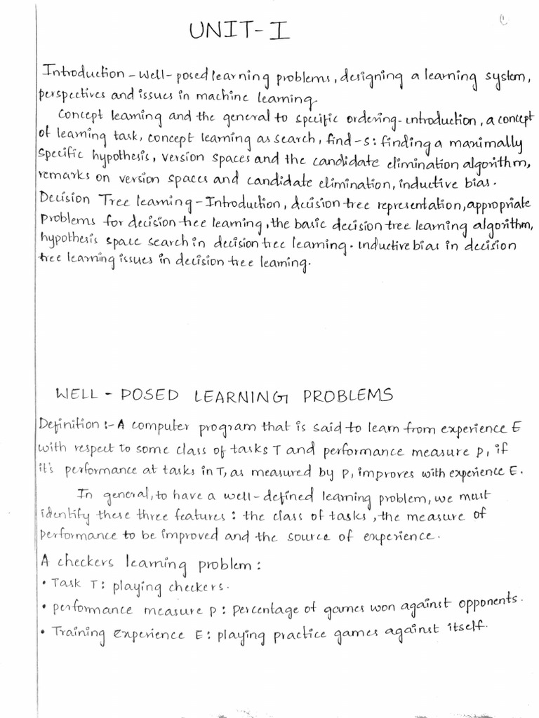 Machine Learning (UNIT-1 - PART ONE) | PDF