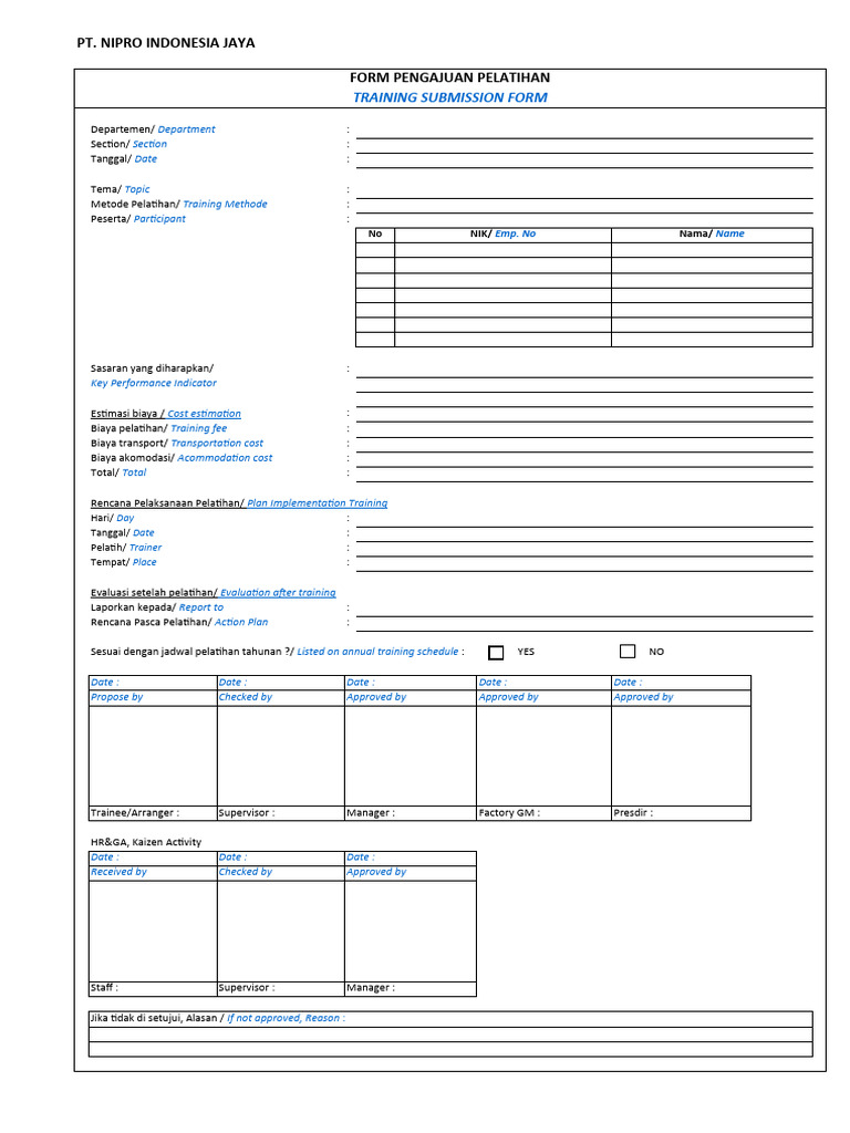 Training Submission Form Template | PDF