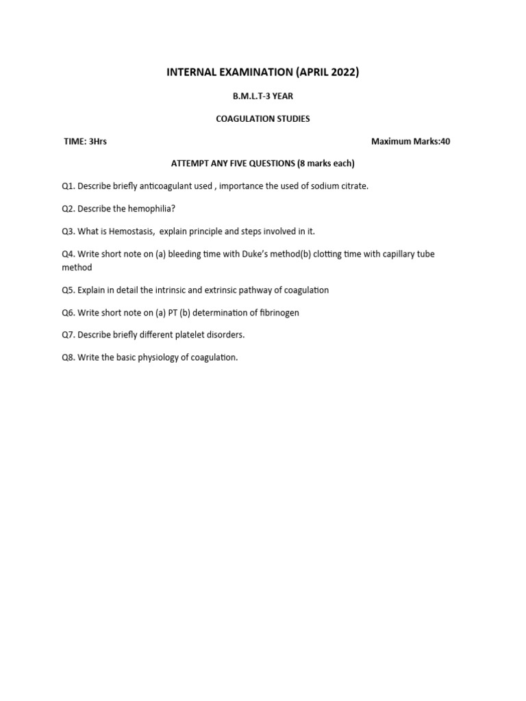 Coagulation BMLT 3 | PDF