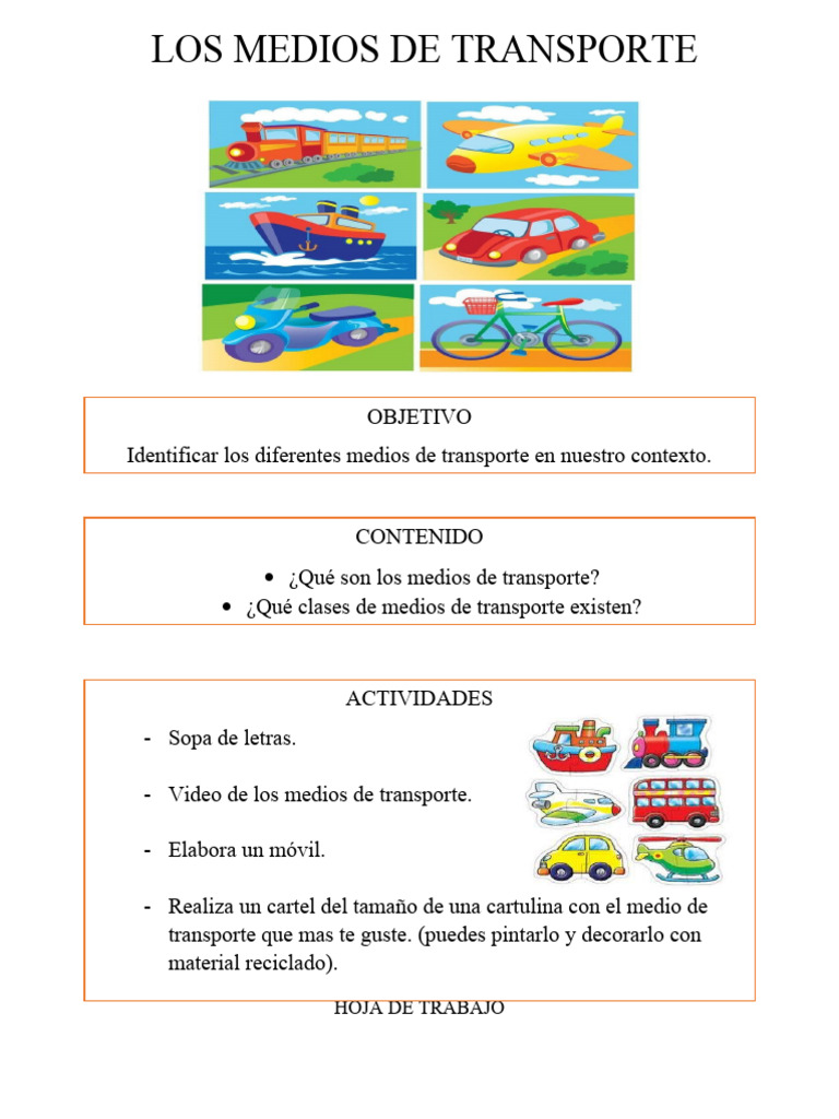 Actividades sobre Medios de Transporte | PDF | Artes del Lenguaje y ...