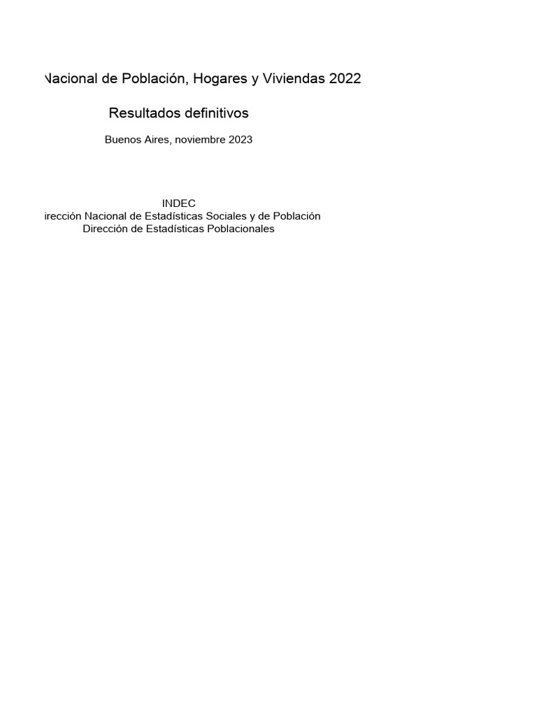 Censo Nacional de Población, Hogares y Viviendas 2022 Resultados Definitivos | PDF | Argentina