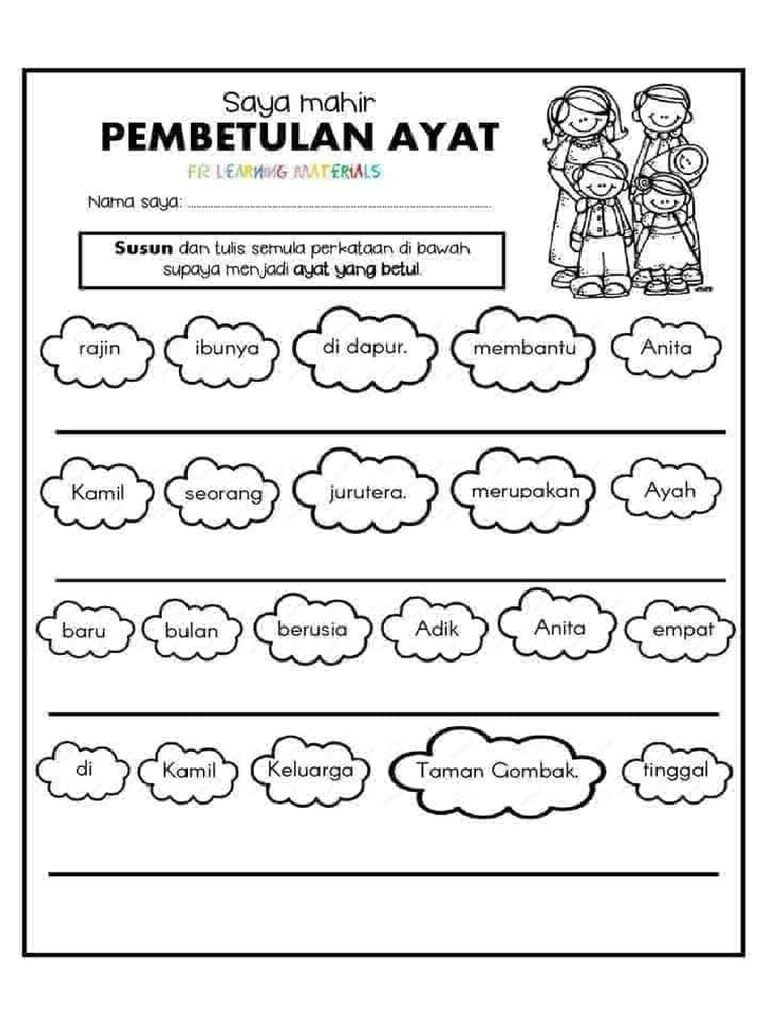 Latihan Membina Ayat Bahasa Melayu Tahun 1 | PDF