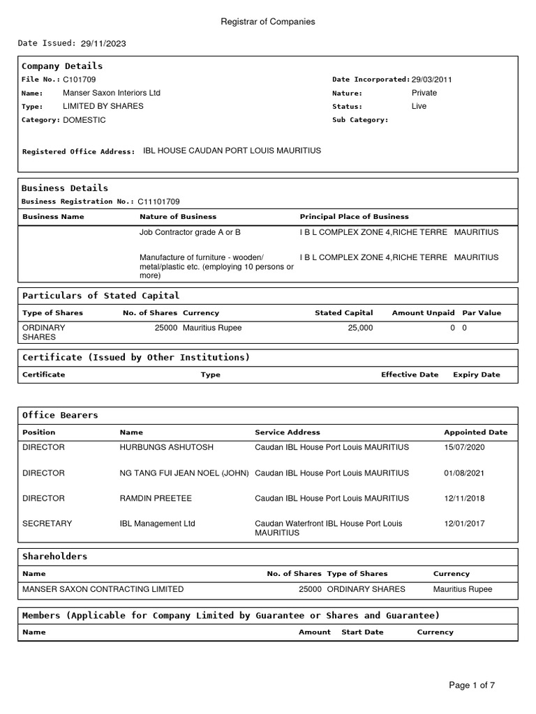 Registrar of Companies 29/11/2023: Company Details | PDF | Balance ...