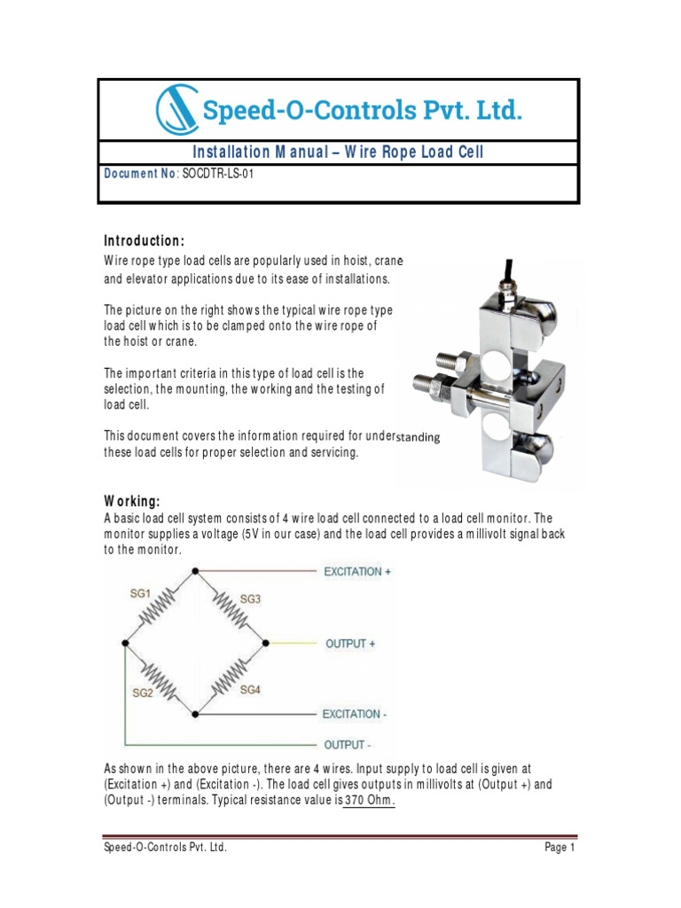 Wire Rope Load Cell Installation Guide | PDF | Calibration | Crane ...