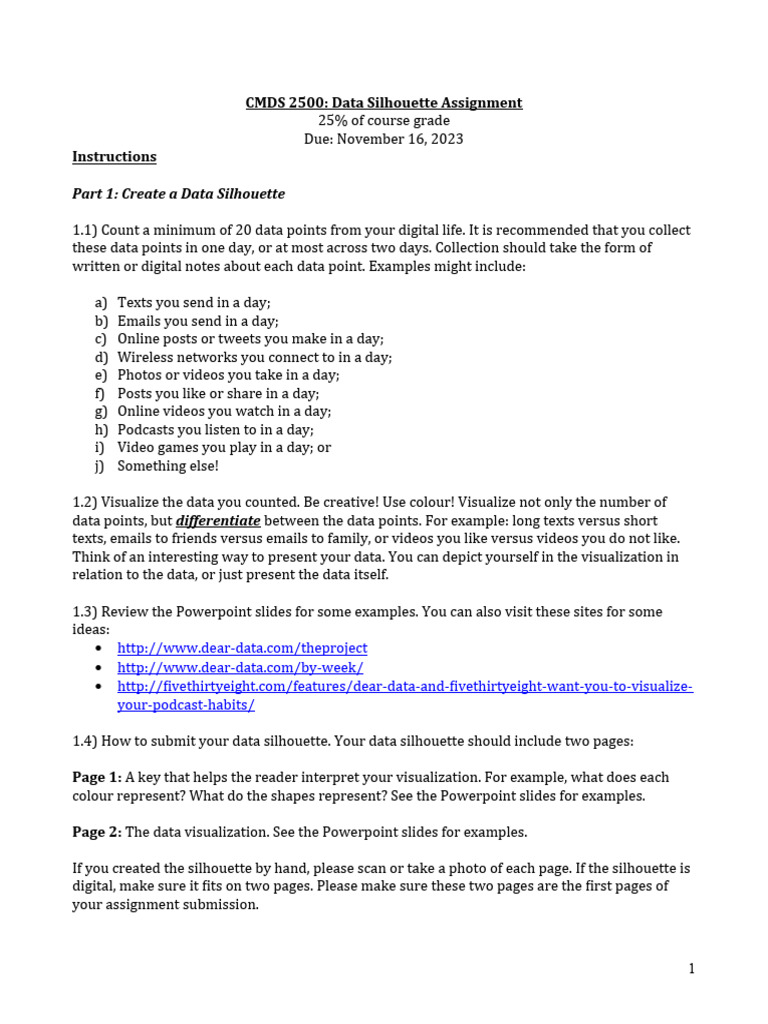 CMDS 2500 Data Silhouette Assignment | PDF | Data | Microsoft Power Point