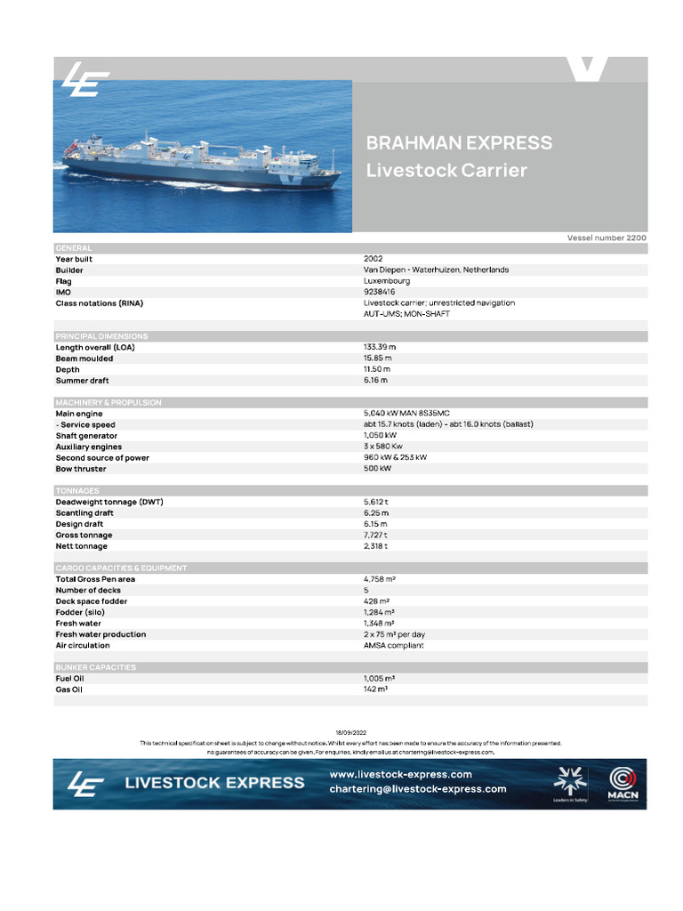 Vessel Particulars - Brahman Express | PDF