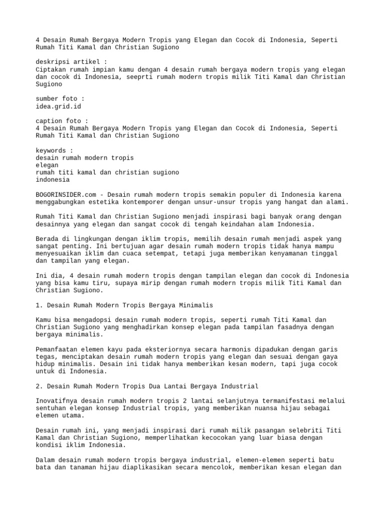 4 Desain Rumah Bergaya Modern Tropis Yang Elegan Dan Cocok Di Indonesia, Seperti Rumah Titi ...