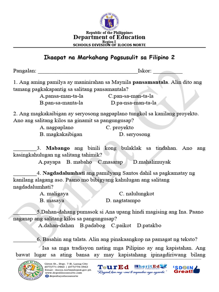PT Filipino 2 q4 Final | PDF