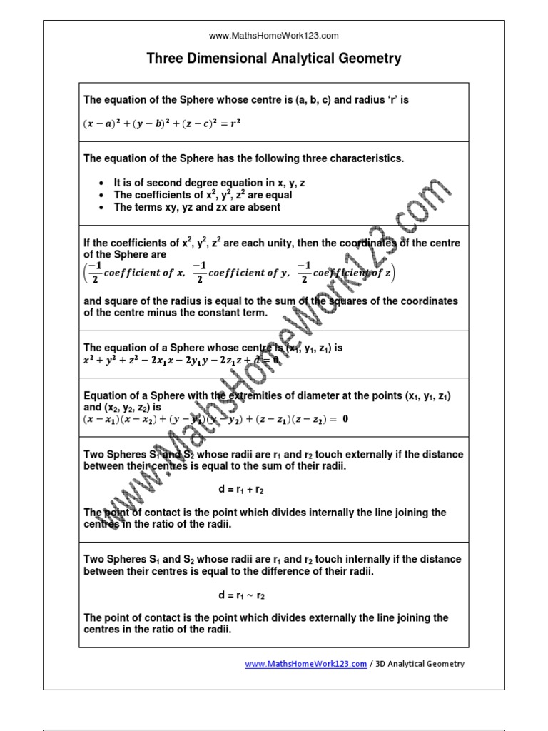 3D Analytical Geometry | PDF | Analytic Geometry | Sphere