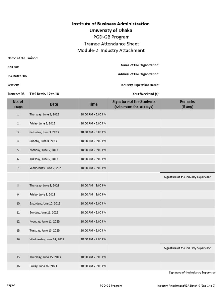 Batch-6-Industry Attachment Attendance Sheet | PDF | Technology ...