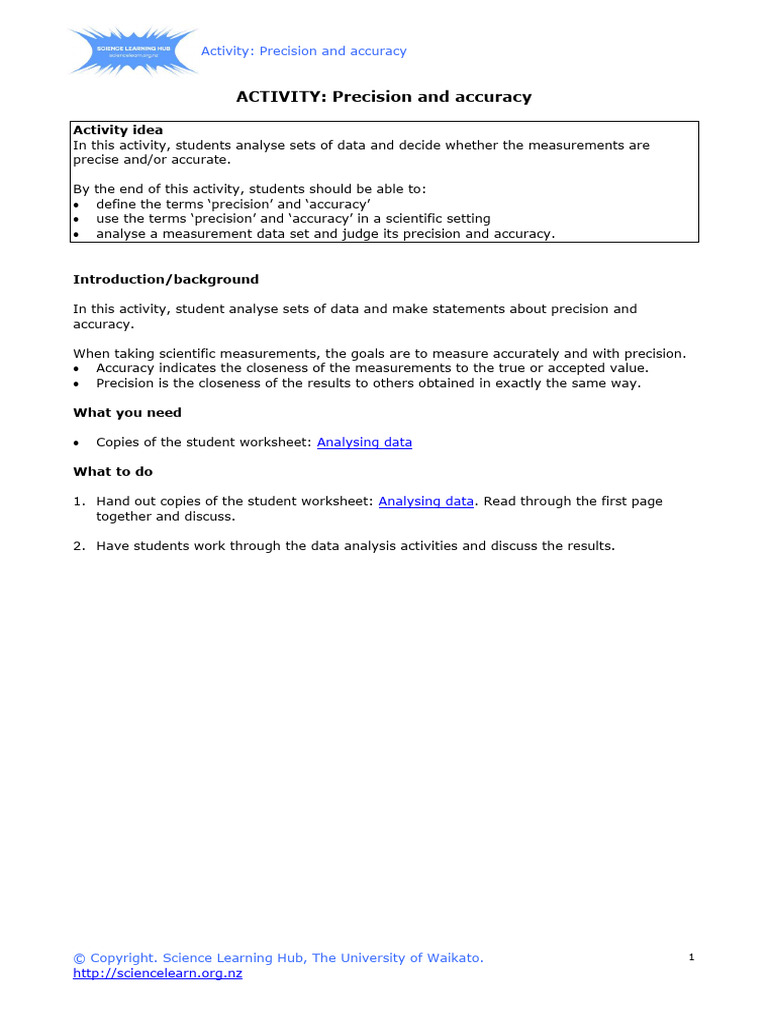 Precision and Accuracy Activity | PDF | Accuracy And Precision | Measurement