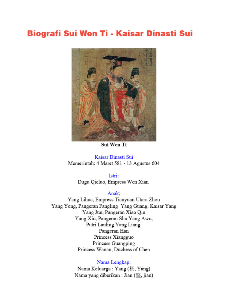 Biografi Sui Wen Ti | PDF