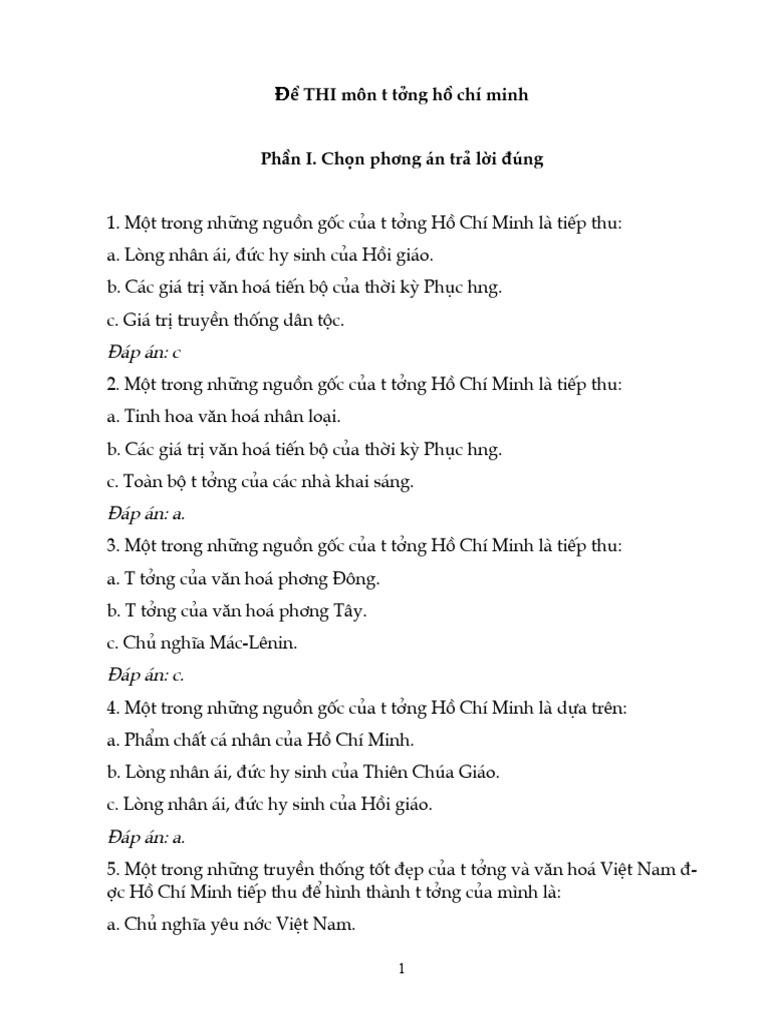 (123doc) de Thi Trac Nghiem Tu Tuong Ho Chi Minh | PDF