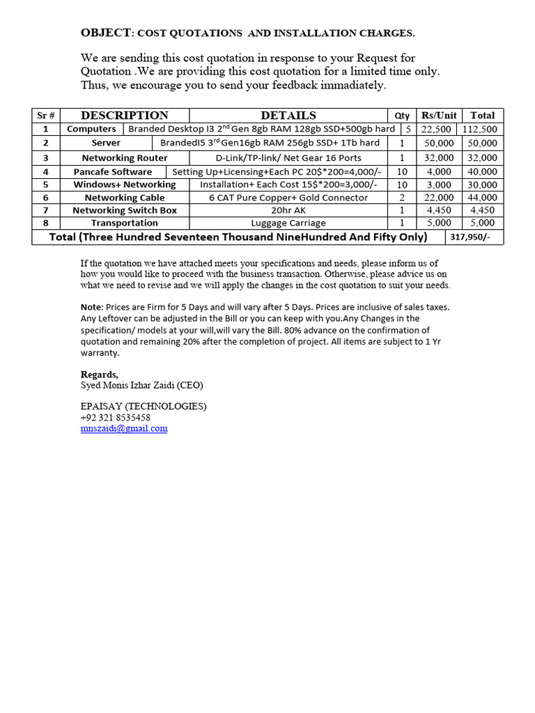 Quotation For Networking | PDF