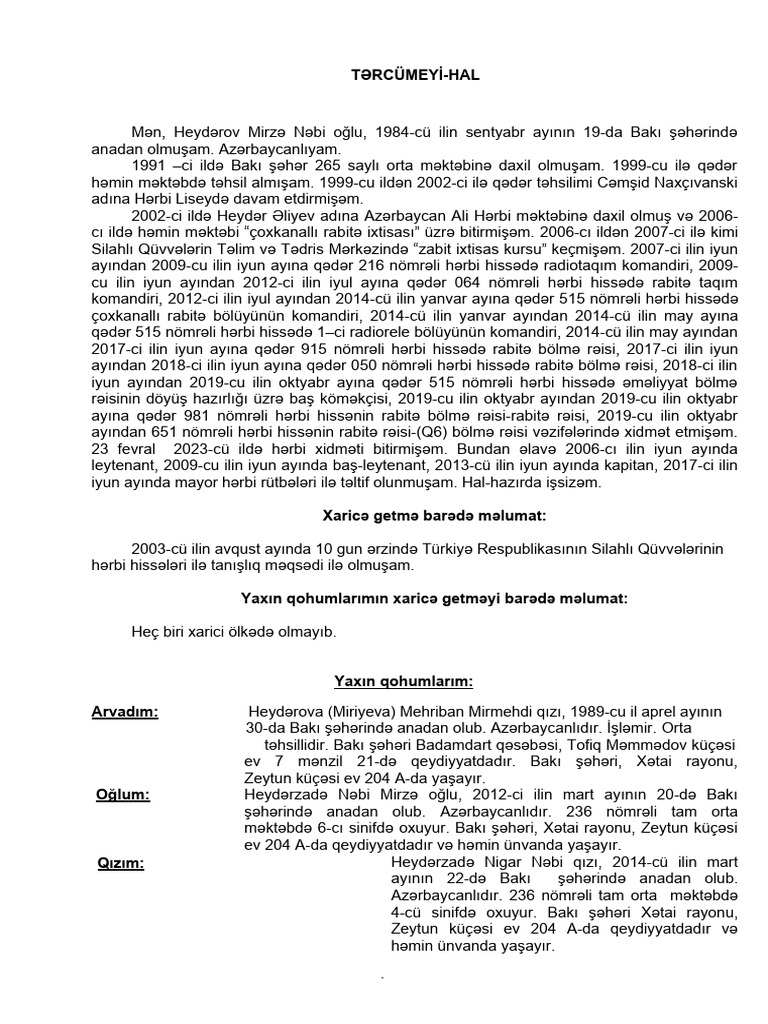 2023 - Tərcümeyi Hal Iş | PDF