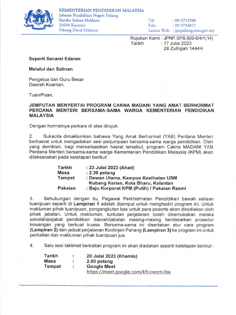 Jemputan Program Cakna Madani Yab Perdana Menteri Malaysia Bersama | PDF