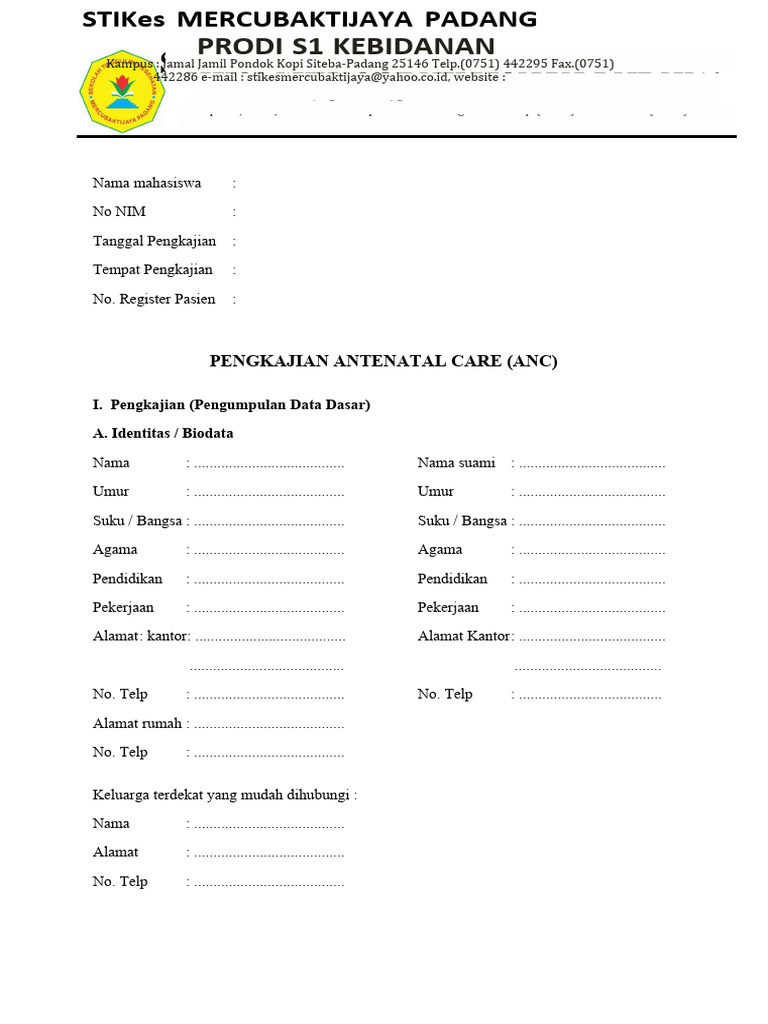 Form Pengkajian Anc | PDF