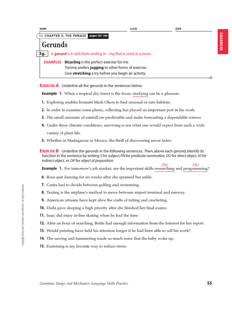 Gerunds Worksheet | PDF | Phrase | Verb