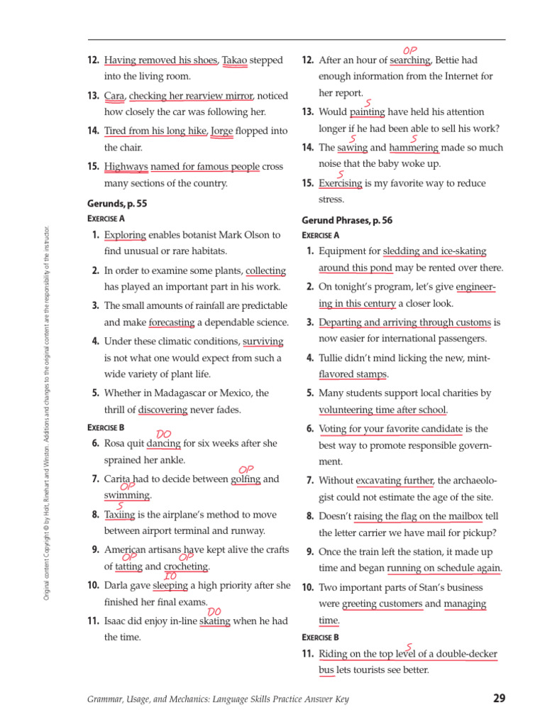 Gerunds and Infinitives Answer Key | PDF