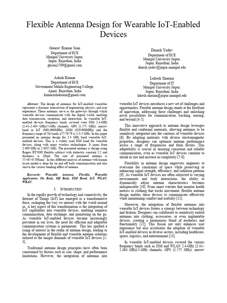 Flexible Antenna Design For Wearable IoT-Enabled Devices | PDF ...