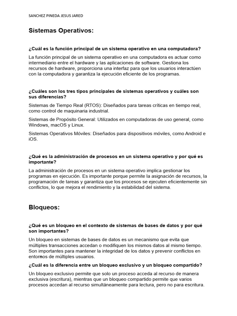Sistemas Operativos PREGUNTAS | PDF | Sistema operativo | Hilo (Computación)