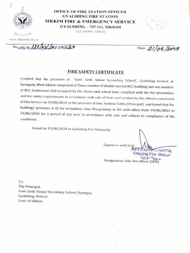 Fire Safety Certificate 2023 | PDF