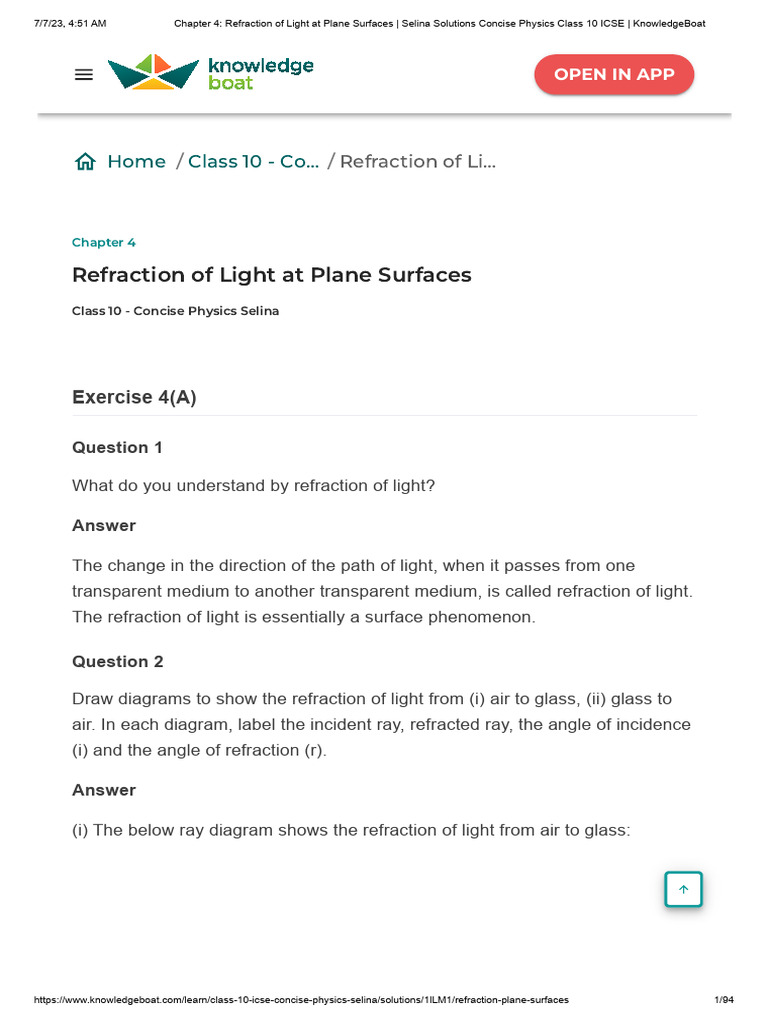 Chapter 4 - Refraction of Light at Plane Surfaces - Selina Solutions Concise Physics Class 10 ...