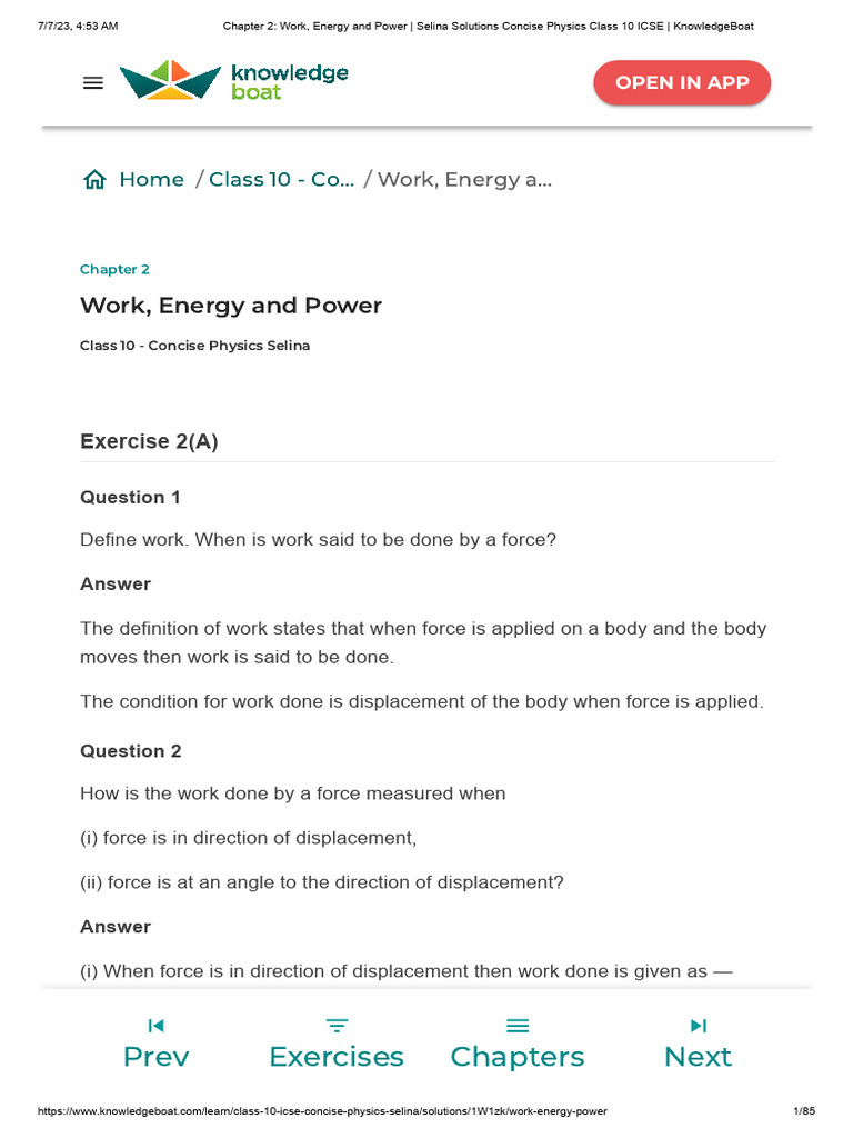 Chapter 2 - Work, Energy and Power - Selina Solutions Concise Physics ...