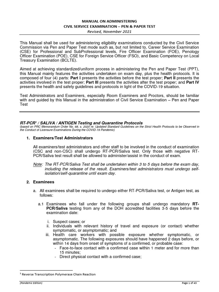 Manual - CSE Pen & Paper Test - Revised 2021-11 (Pandemic Edition, W RT ...