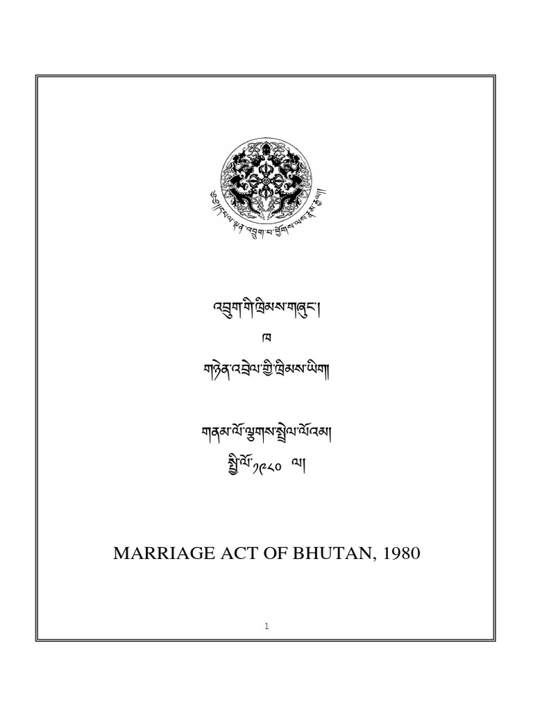 Marriage Act of Bhutan 1980english Version | PDF | Marriage | Adultery