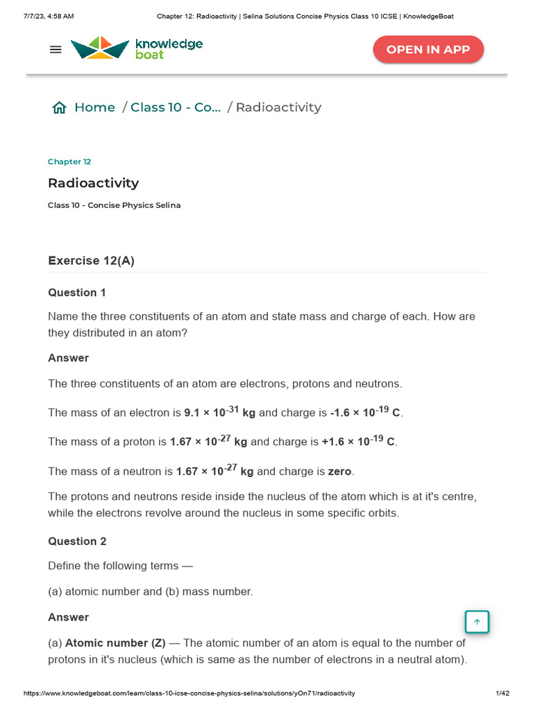 Chapter 12 - Radioactivity - Selina Solutions Concise Physics Class 10 ...
