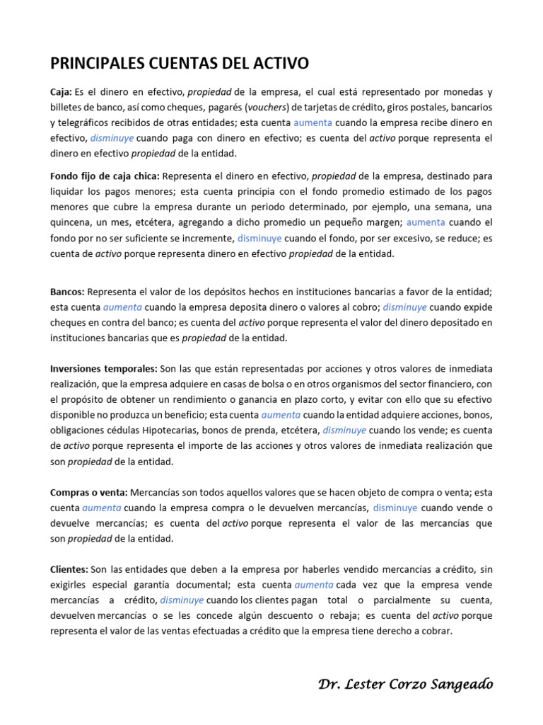 Principales Cuentas Del Activo y Pasivo | PDF | Bancos | Dinero