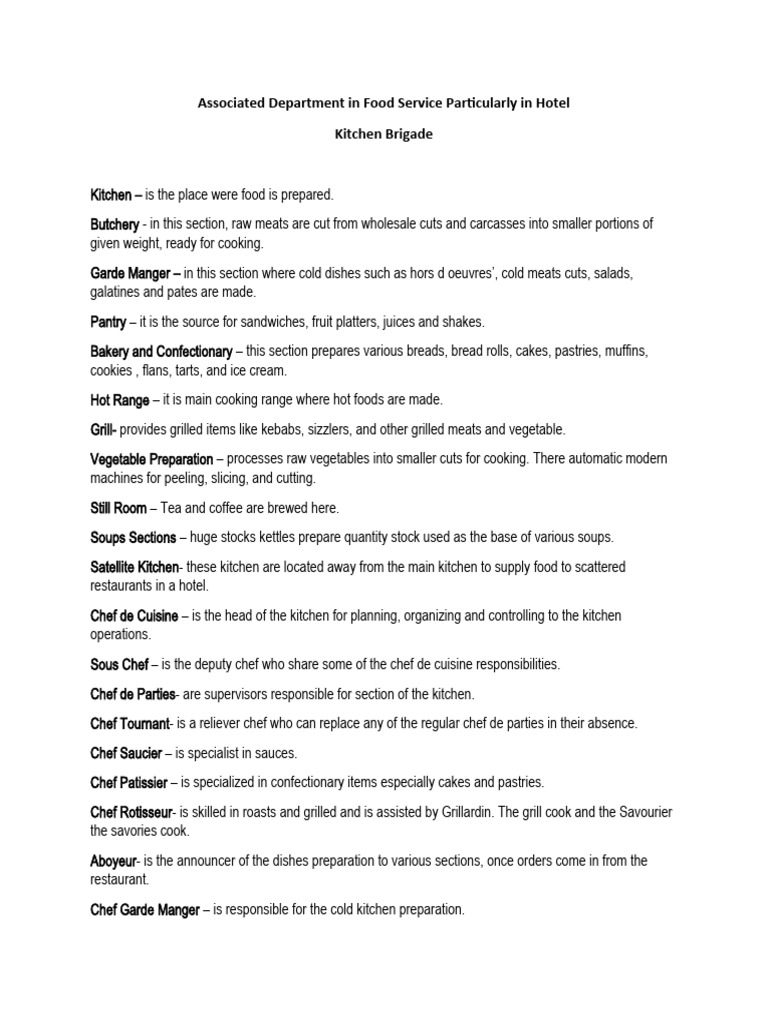 Module 1 Kitchen Brigade | PDF | Chef | Cooking