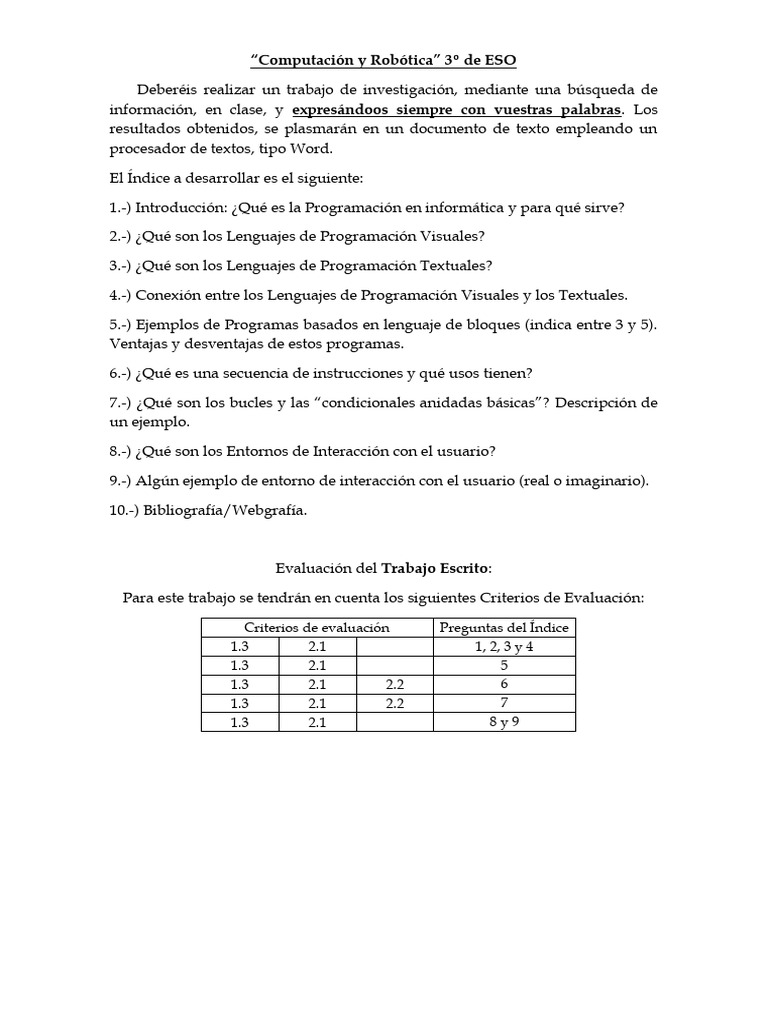 Trabajo Bloque A 3º ESO-Introducción A La Programación | PDF | Lenguaje de programación ...