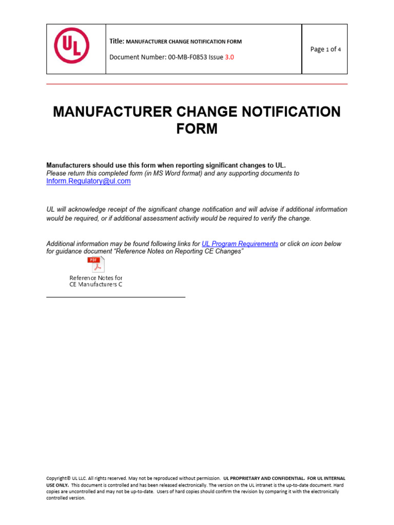 UL Significant Change Form 0-MB-F0853 Issue v.3 | PDF | Verification ...